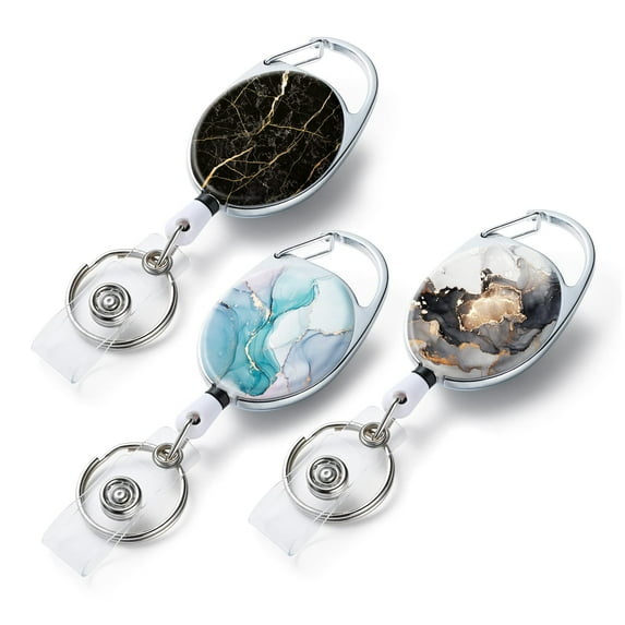 3 Pack Badge Reels Retractable,Double Sided Color Print Pattern ...