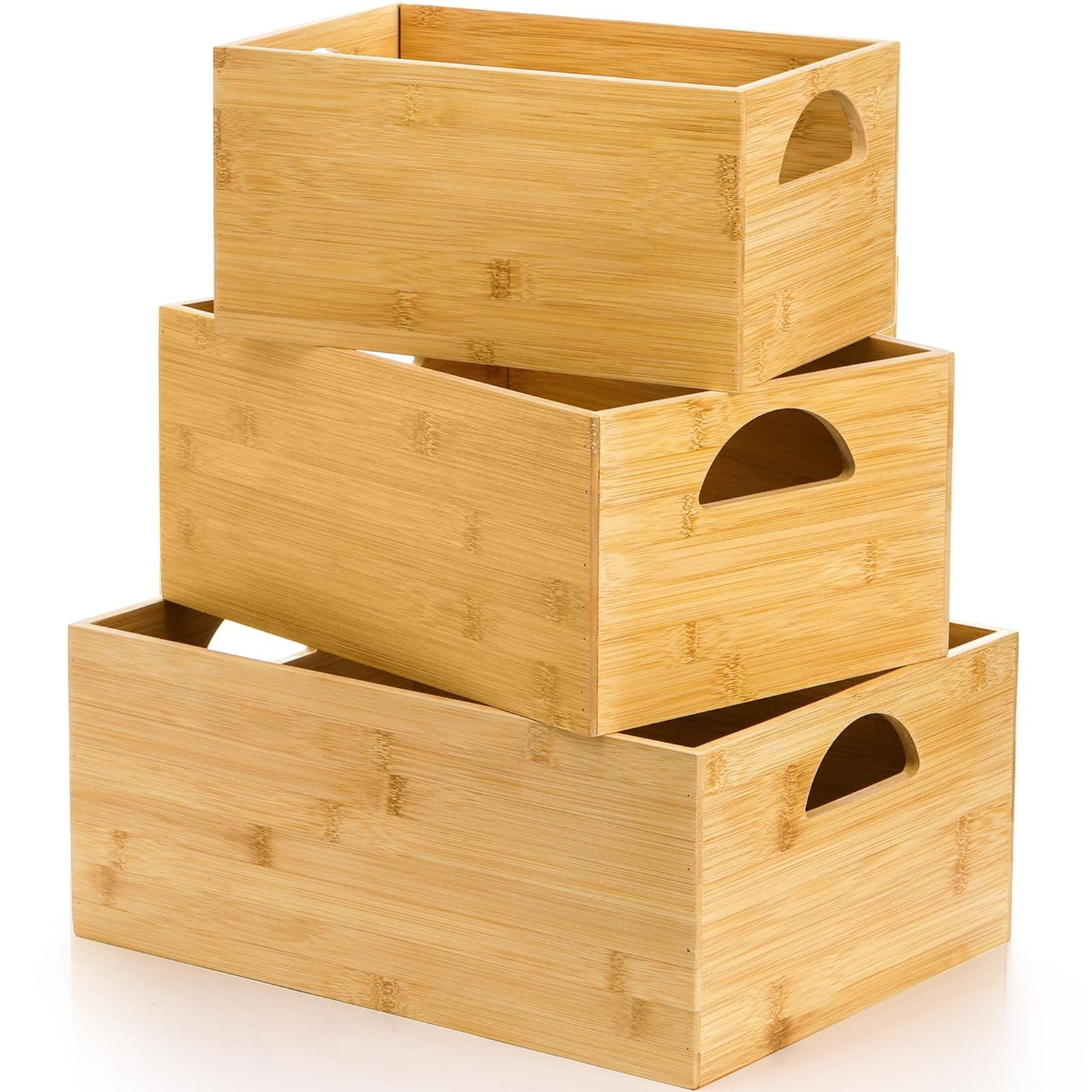 3 Pack Bamboo Storage Bin, Bamboo Storage Box Crate, Natural Nesting ...