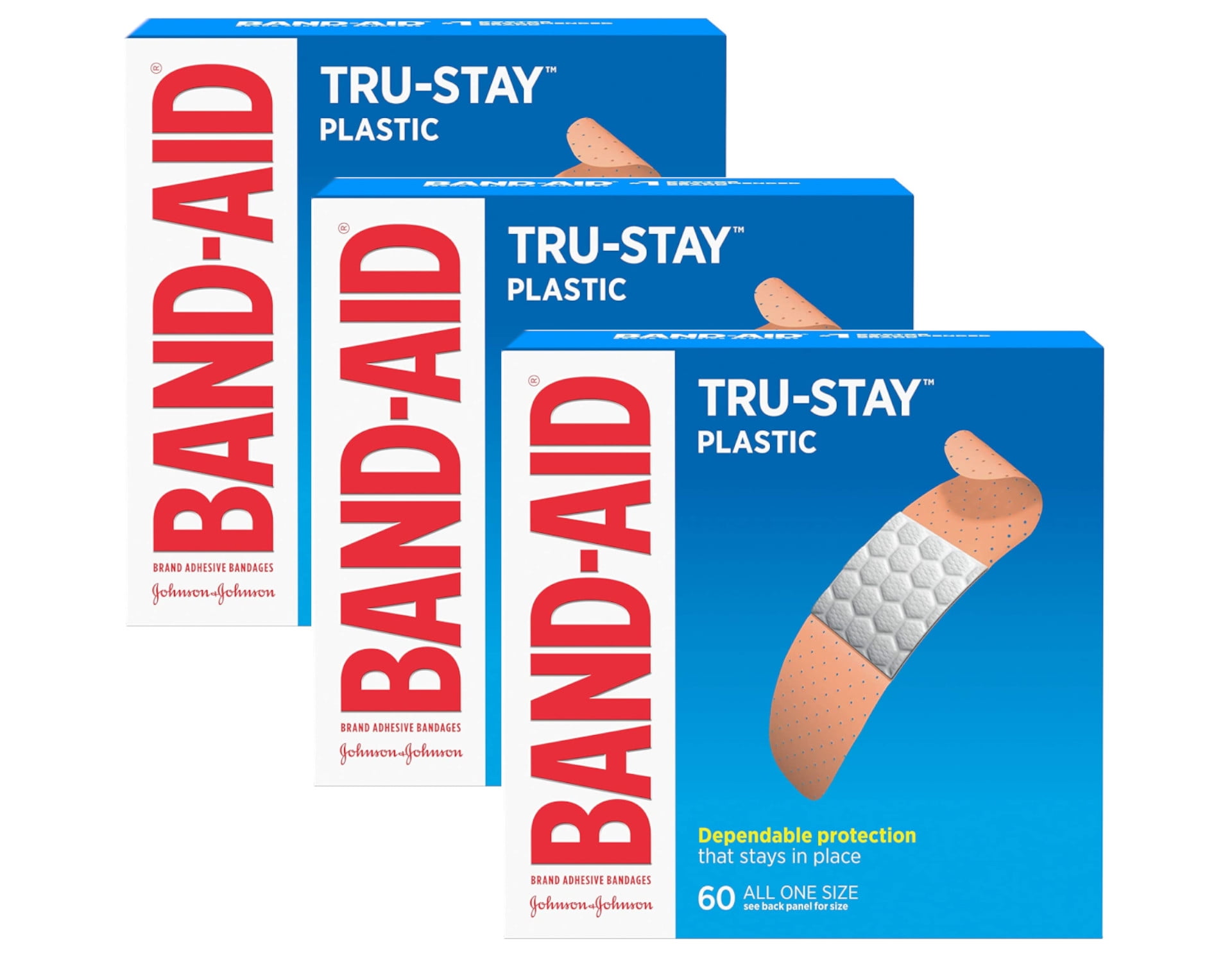 Band-Aid Brand Adhesive Bandages, 3 Pack, Plastic, All One Size, 60 ...