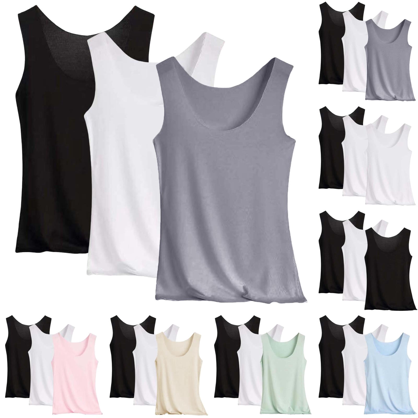 3-Pack Basic Seamless Tank Tops for Women, Milk Silk Quick-Dry Stretchy ...