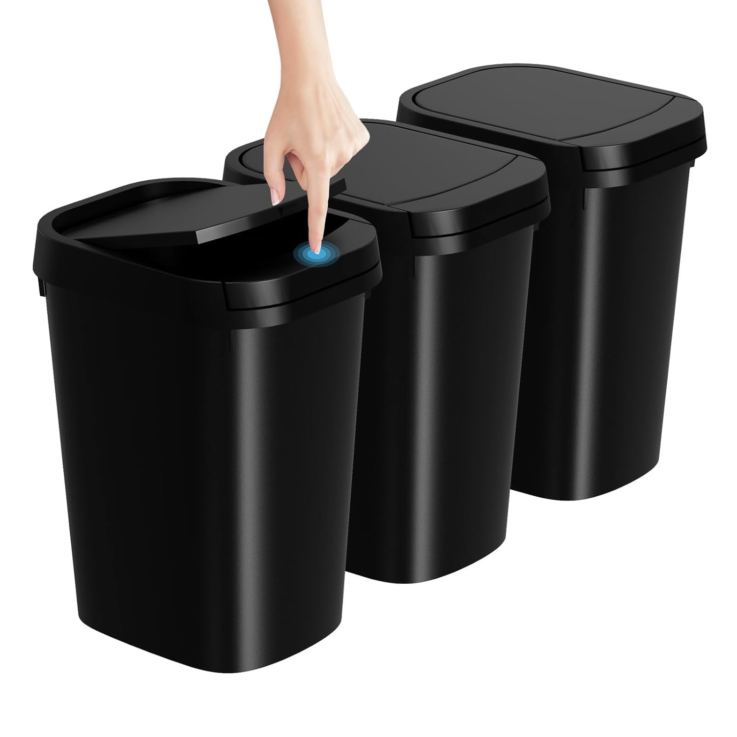 3 Pack Bathroom Small Trash Can with Lid, 2.6 Gallon Slim Garbage Bin ...