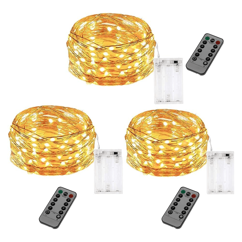 3-Pack Battery Powered Fairy Light Strings with Remote Control, 10 ...
