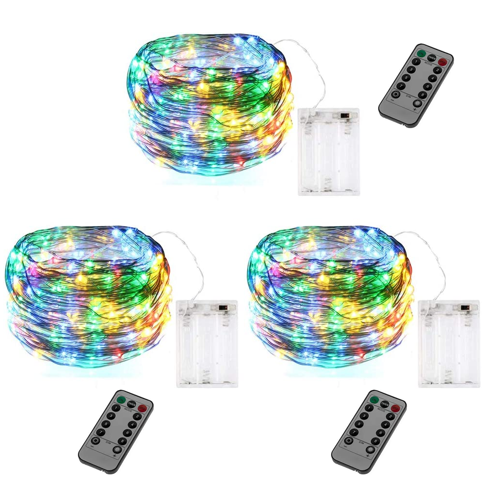 3-Pack Battery Powered Fairy Light Strings with Remote Control, 10 ...