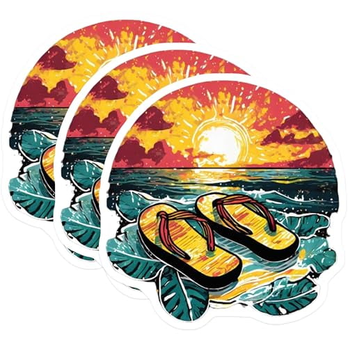(3 Pack) Beach Flip Flops Decals - Sunset Ocean Decal - Summer Vibes ...