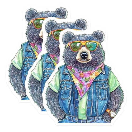 (3 Pack) Bear Decals - Cool Bear - Laptop Decals - 3 Inches On Longest ...