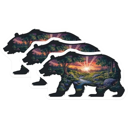 (3 Pack) Bear Landscape Decals - Sunset Forest - Animal Nature Stickers ...