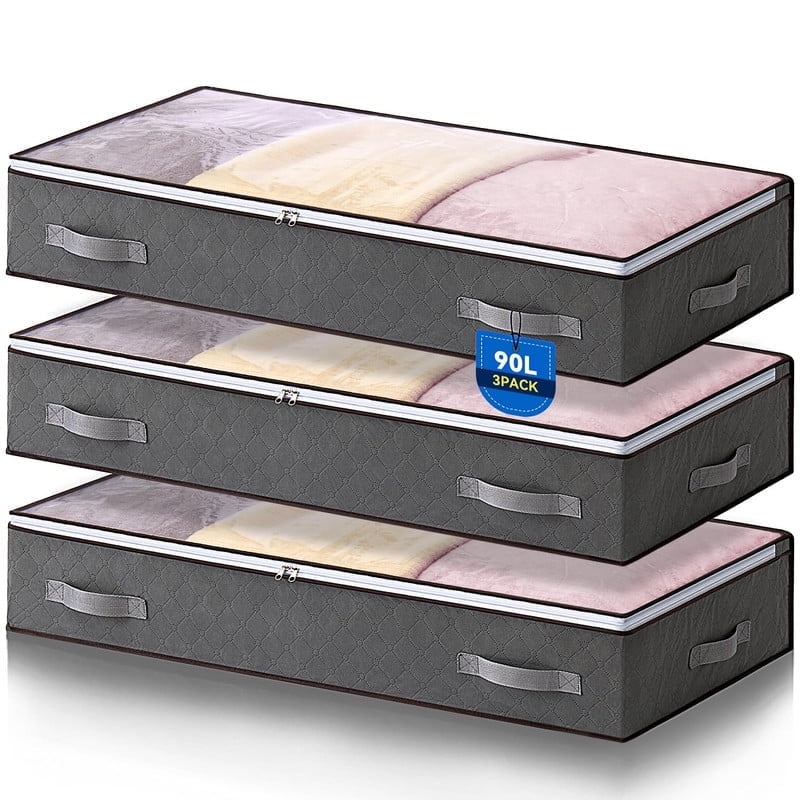 3 Pack Under Bed Storage Containers, 7 Inches Tall Low Profile Underbed ...