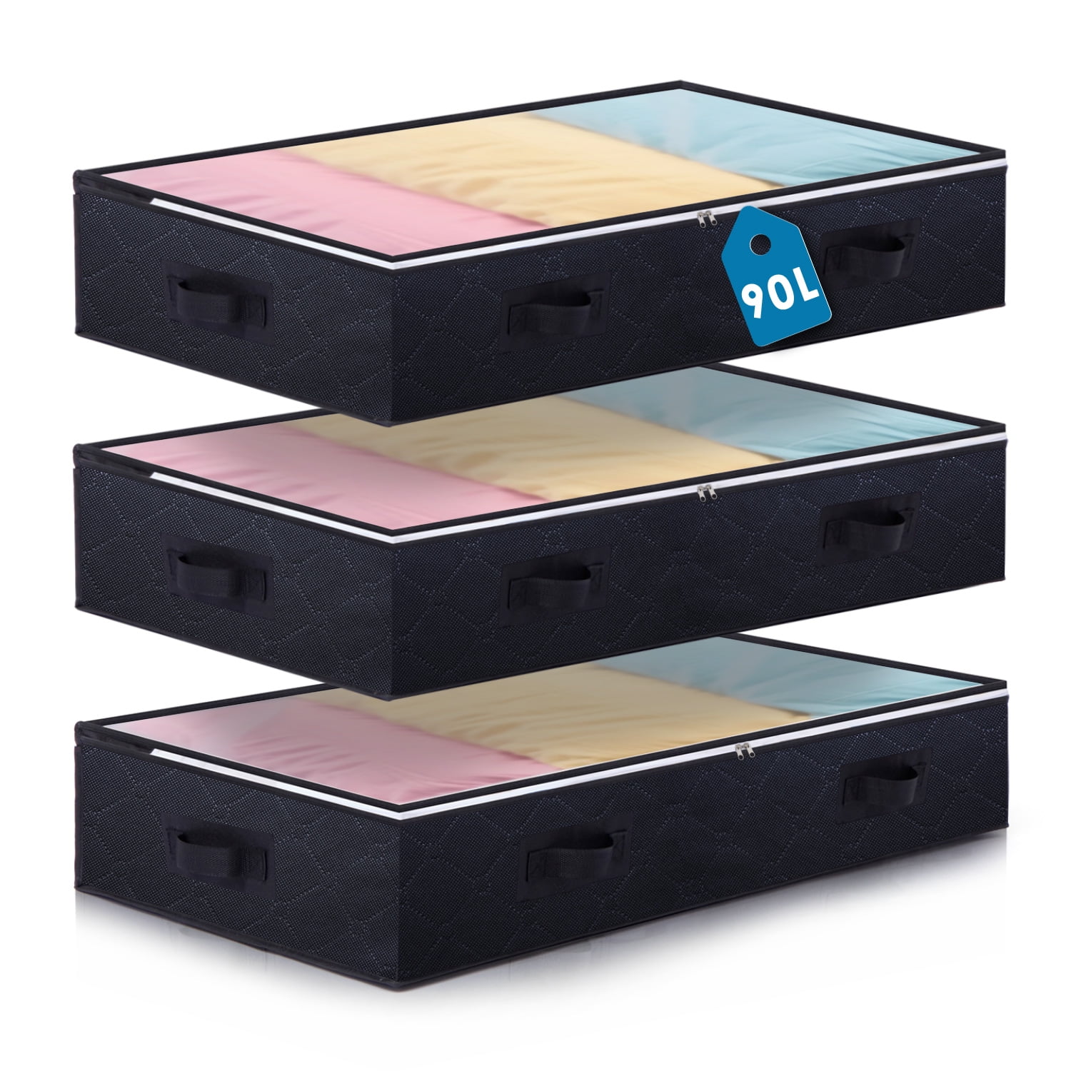 3 Pack Under Bed Storage Containers, 7 Inches Tall Low Profile Underbed ...