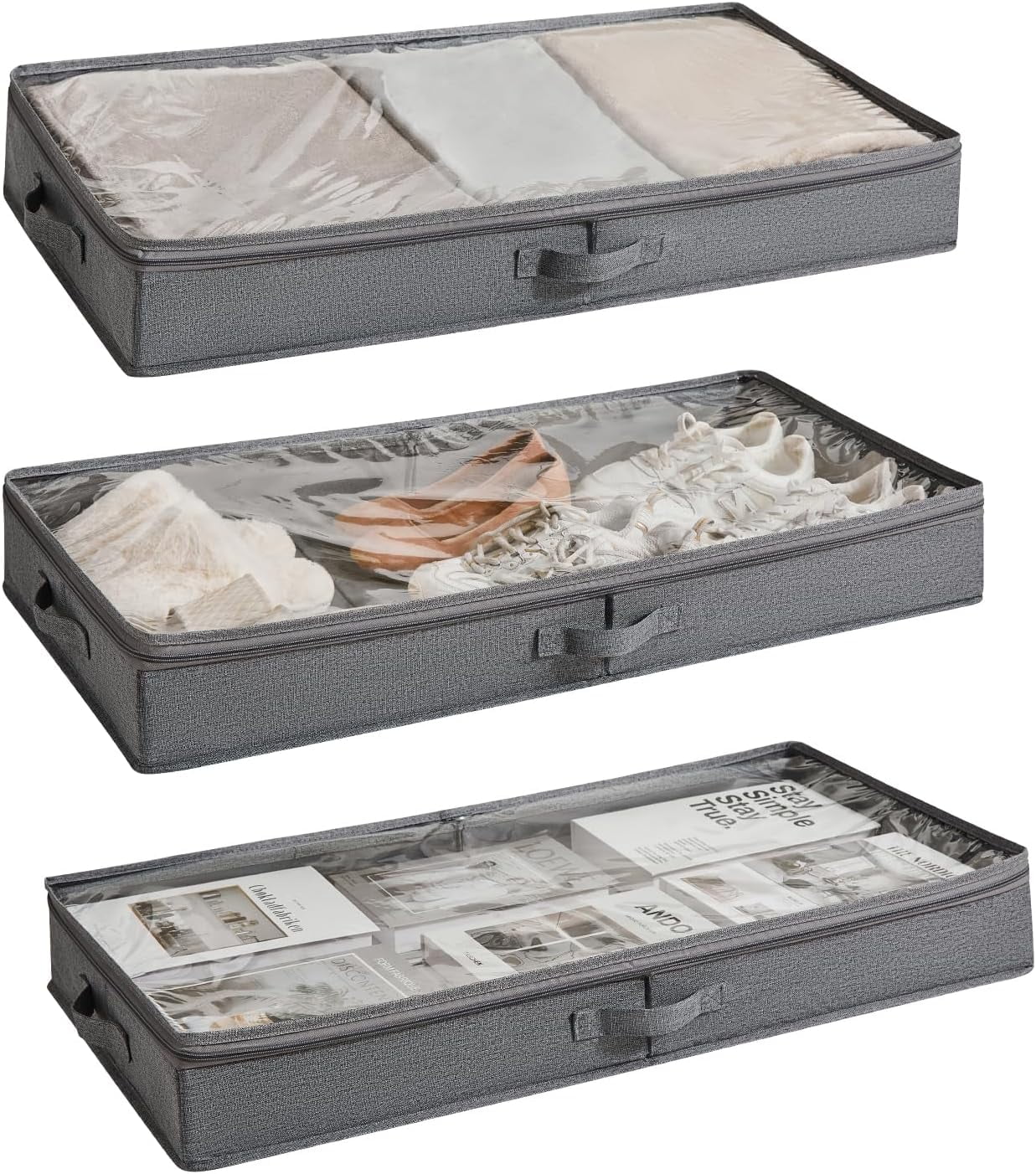 3 Pack Under Bed Storage Containers, Low Profile Underbed Shoes and ...