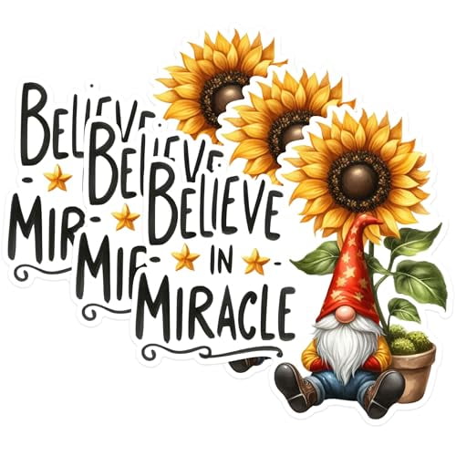 (3 Pack) Believe Miracle Decals - Gnome with Sunflower - Inspirational ...