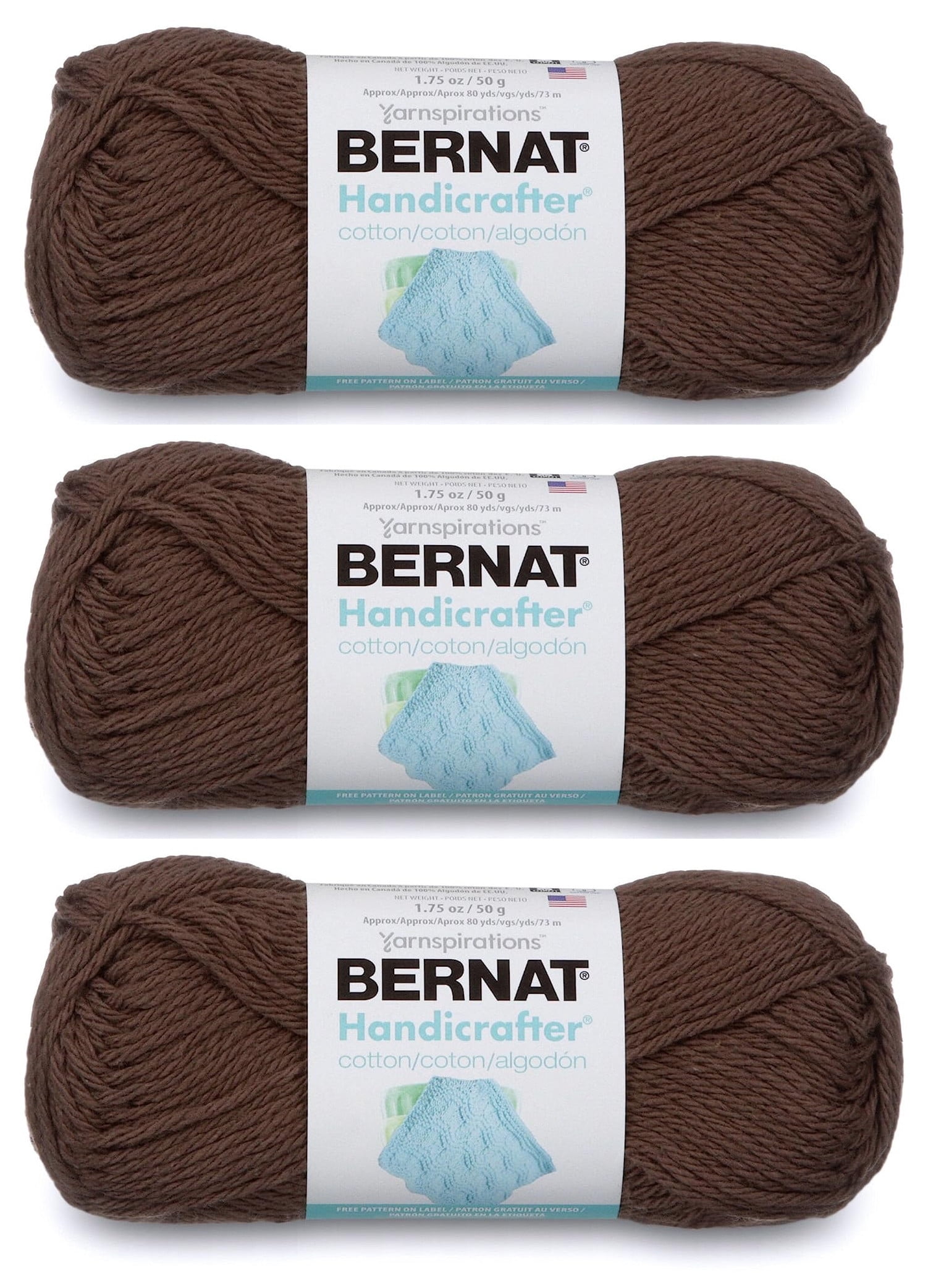 3-Pack - Bernat Handicrafter Cotton Yarn - Solids-Warm Brown - Walmart.com