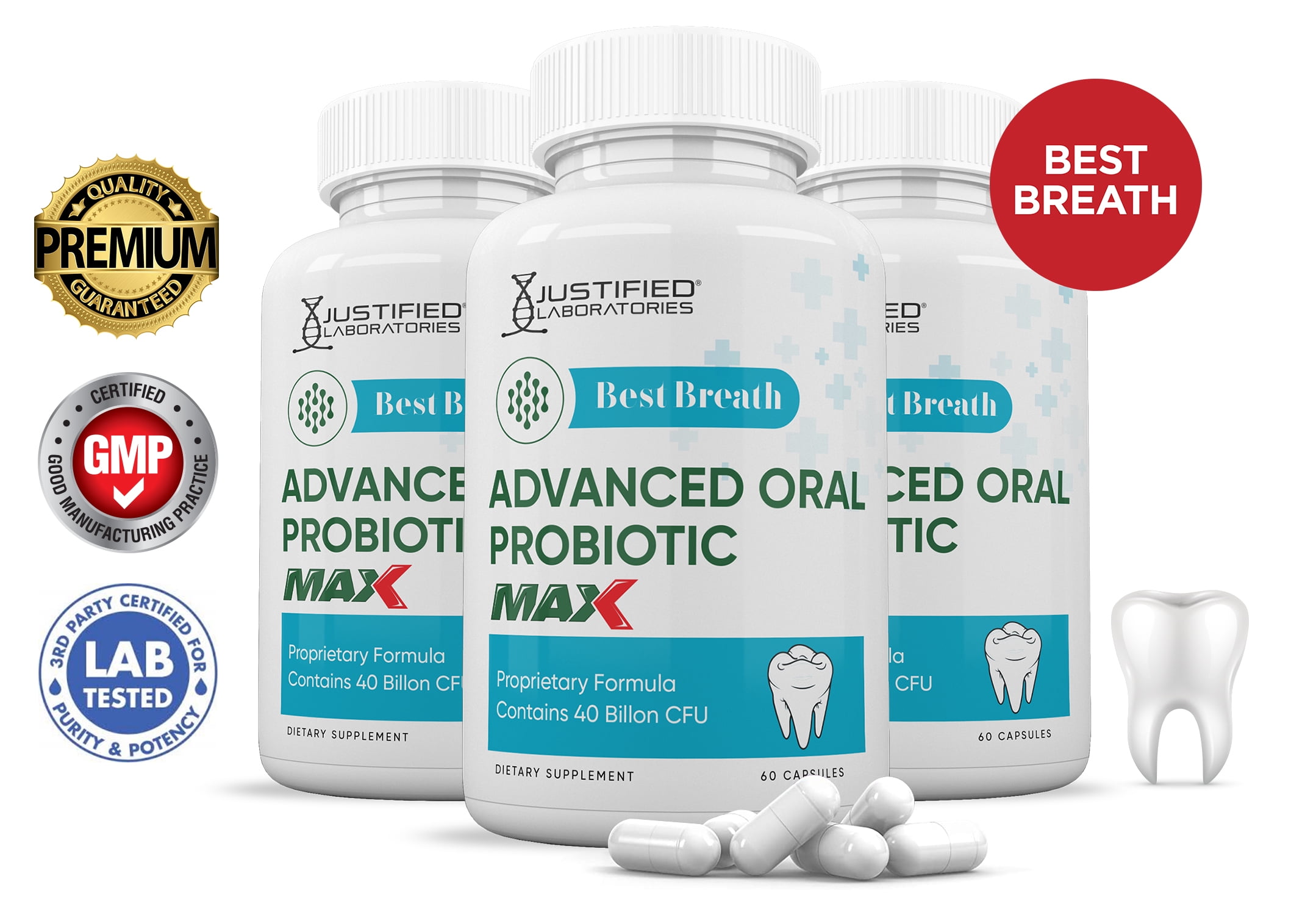 (3 Pack) Best Breath Max 40 Billion CFU Probiotic Oral Support 180 ...