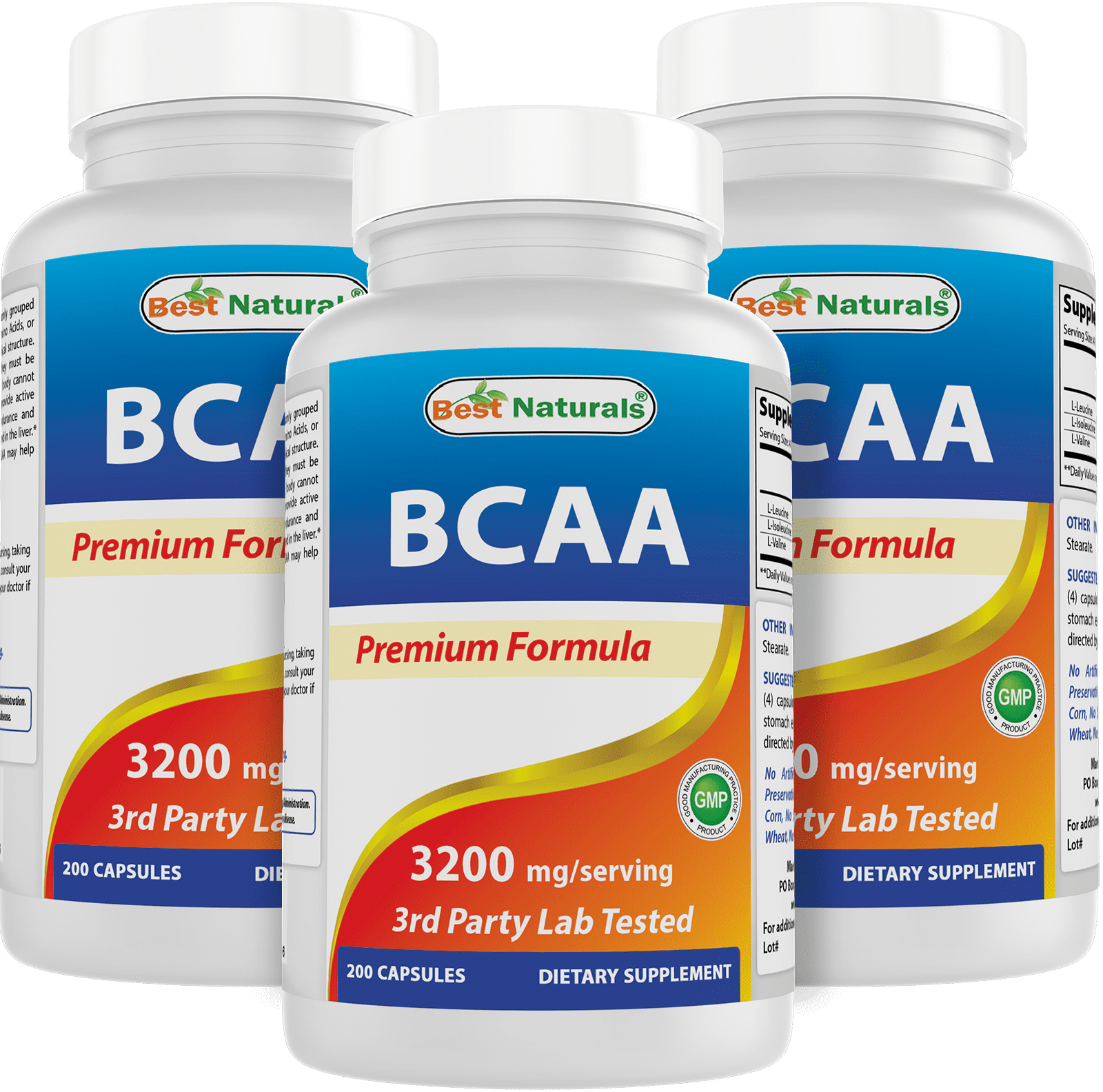 3 Pack Best Naturals BCAA 3200 mg per serving 200 Capsules | (Total 600 ...