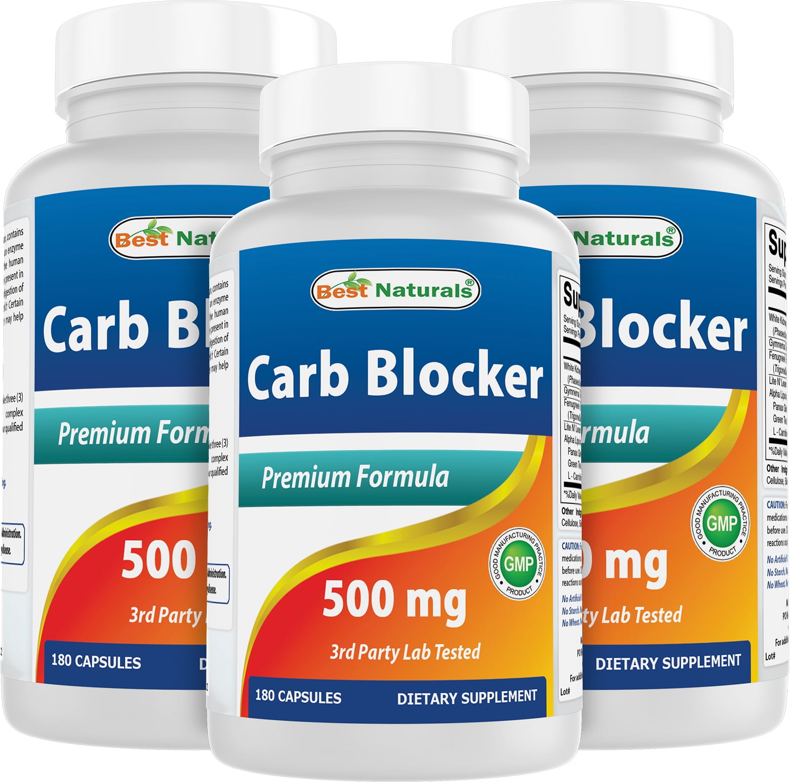 Best Naturals Carb & Sugar Blocker 500 mg, 3 Pack of 180 Capsules ...