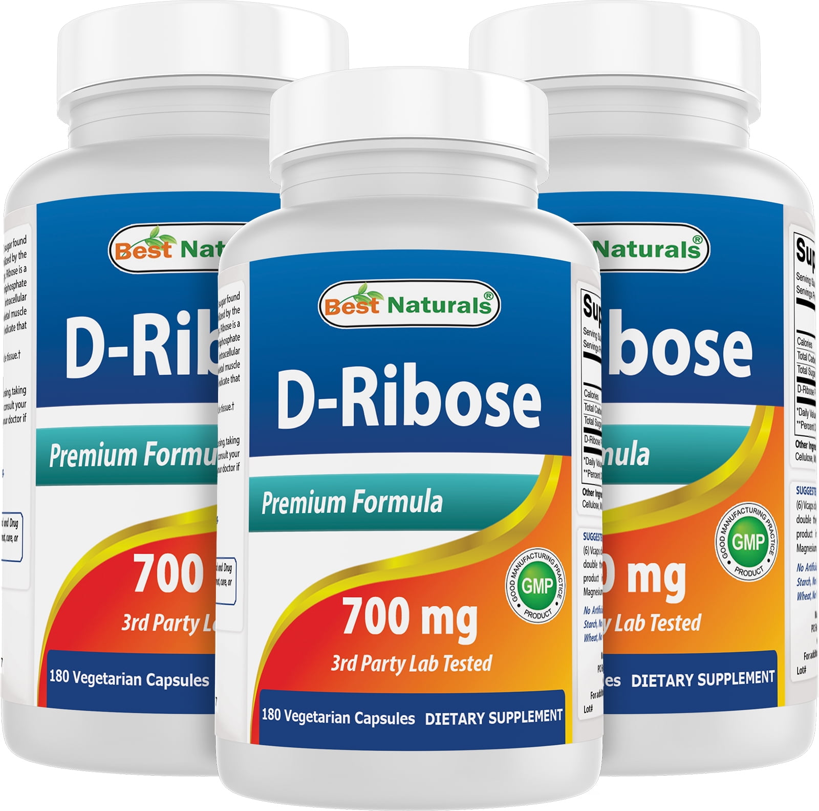 3 Pack Best Naturals D Ribose 700 mg 180 Vegetarian Capsules - Walmart.com