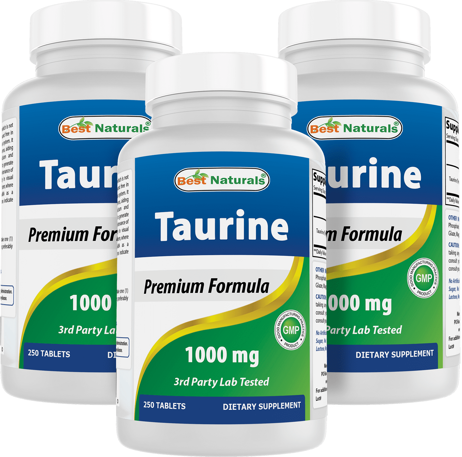 Best Naturals Taurine 3 Pack - 1000 mg Vision Supplements, 250 Tablets ...