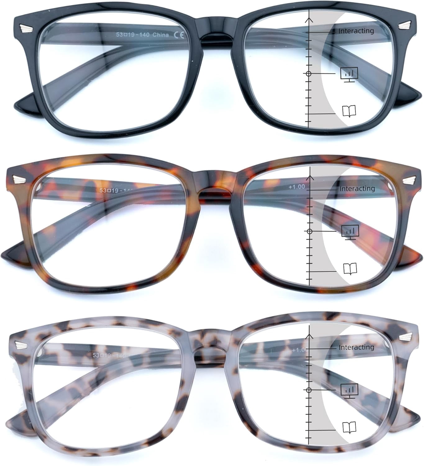 3 Pack Bifocal Reading Glasses for Women Men Bi-focal Readers PC Frame ...