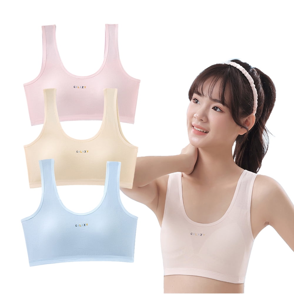 3 Pack Big Girls Bra Comfort Flex Girls Thin Cotton Wireless Light ...