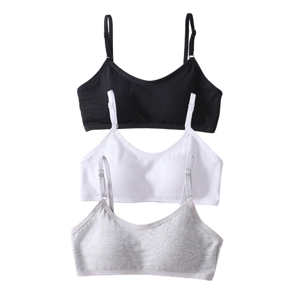 3 Pack Big Girls' Training Bra Cotton Bras Wireless Light Teen Bras ...