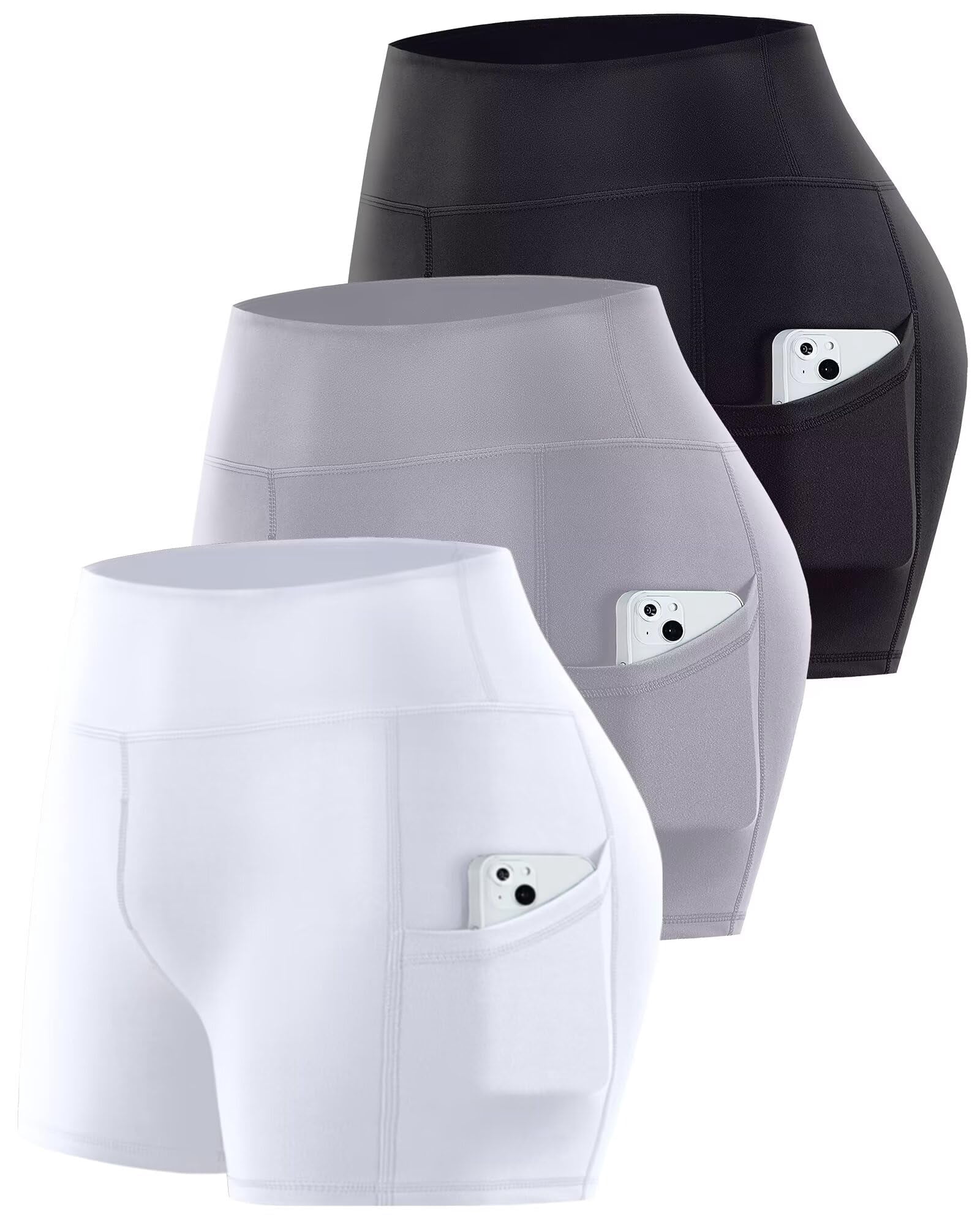 3 Pack Biker Shorts With Pockets Women 5"/8" Soft High Waist Tummy ...