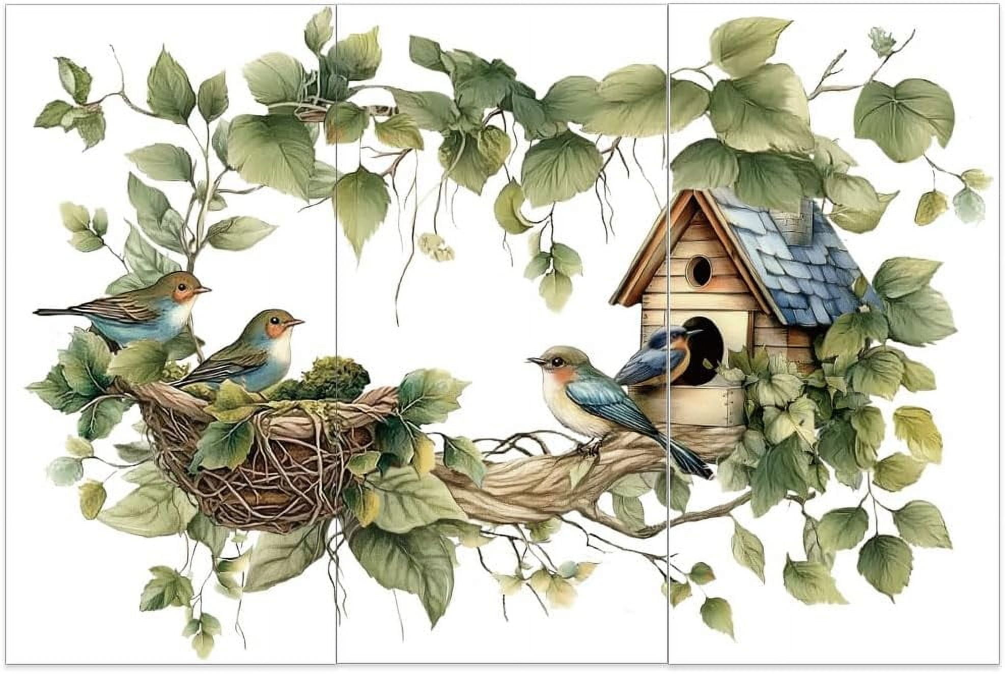 3-Pack Bird Branches Rub-On Transfers - 6x12 Inch Bird Nest Decals ...