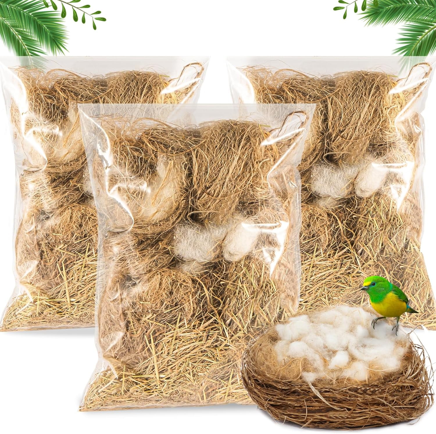 3 Pack Bird Nesting Material - Bird Nests Bedding Hummingbird Nesting Material Mixing Canary ...