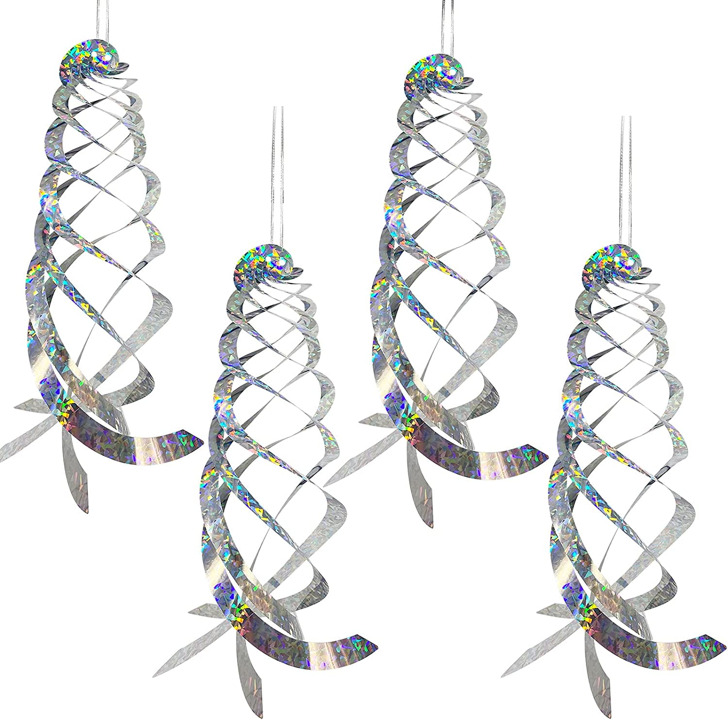 3 Pack Bird Repellent Spiral Reflectors Silver Mylar Spinner, Hanging ...