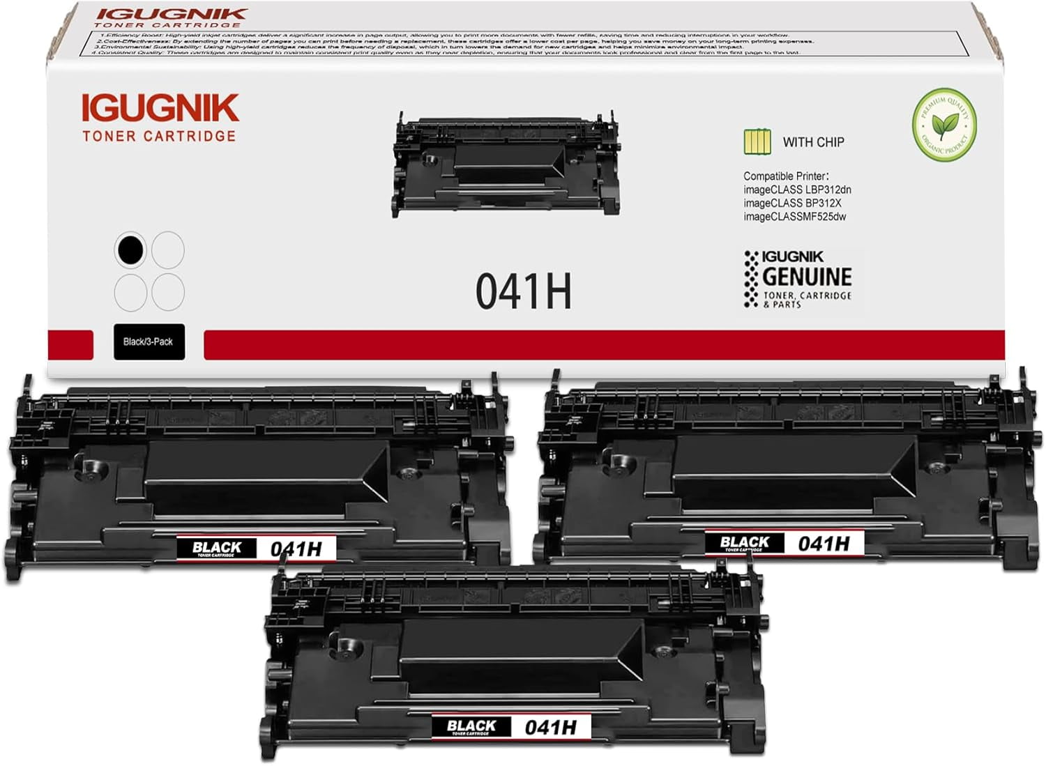 3-Pack Black 041H Toner Cartridges(with chip), Replacement for Canon ...