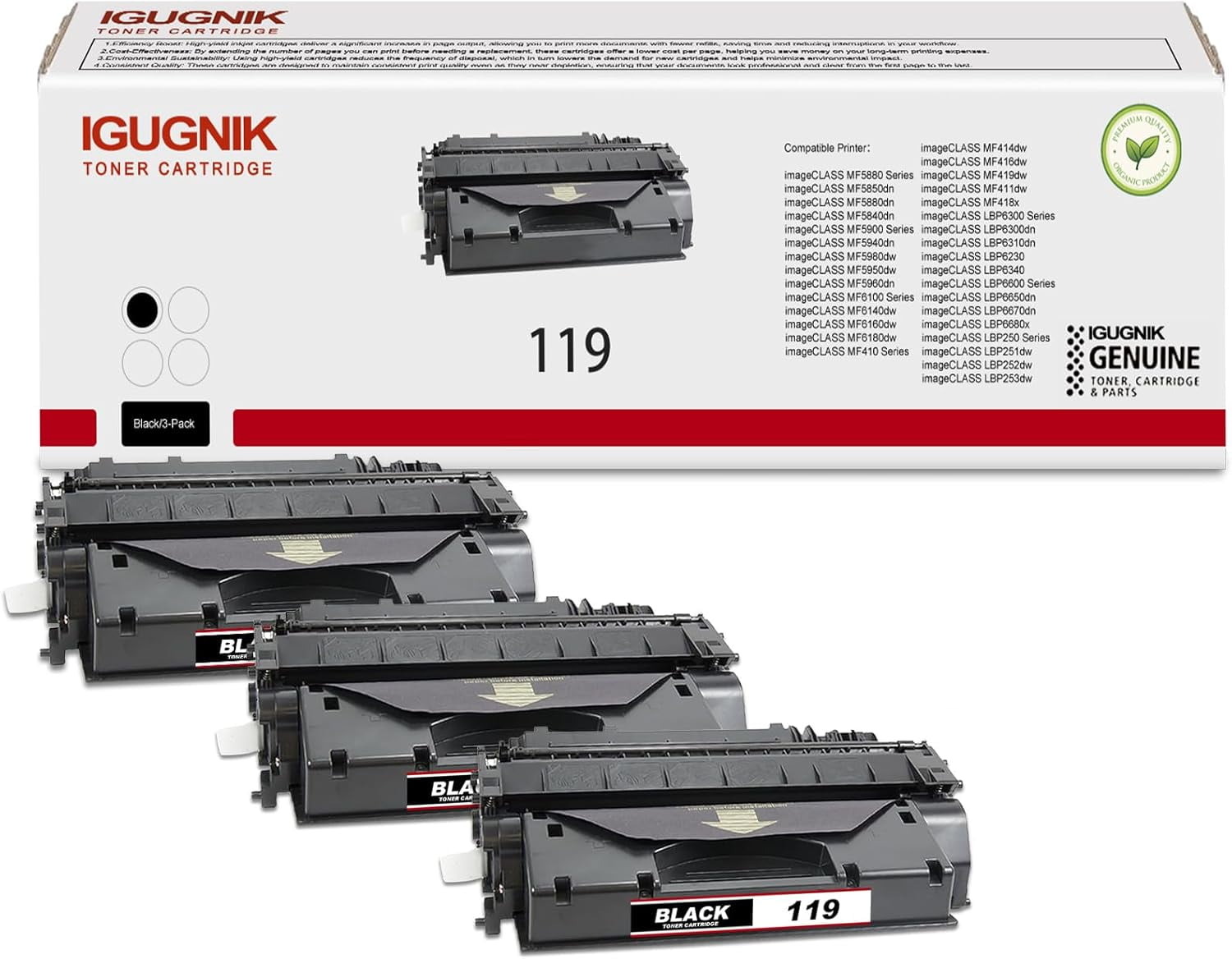 3-Pack Black Cartridge 119 Toner Cartridges, Replacement for Canon ...