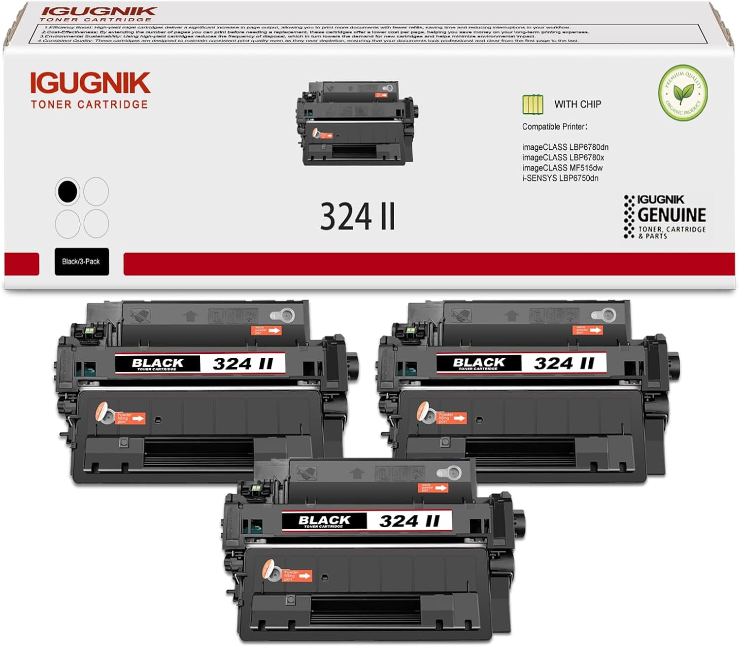 3-Pack Black Cartridge 324 II Toner Cartridges(with chip), Replacement ...