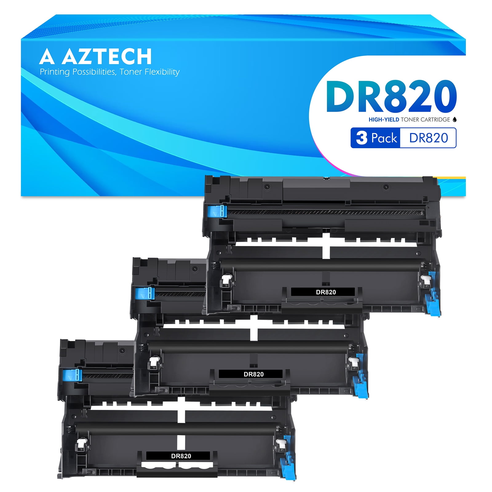 Aztech 3 Pack Black DR820 Drum Unit Kit, Compatible for Brother DR-820 ...