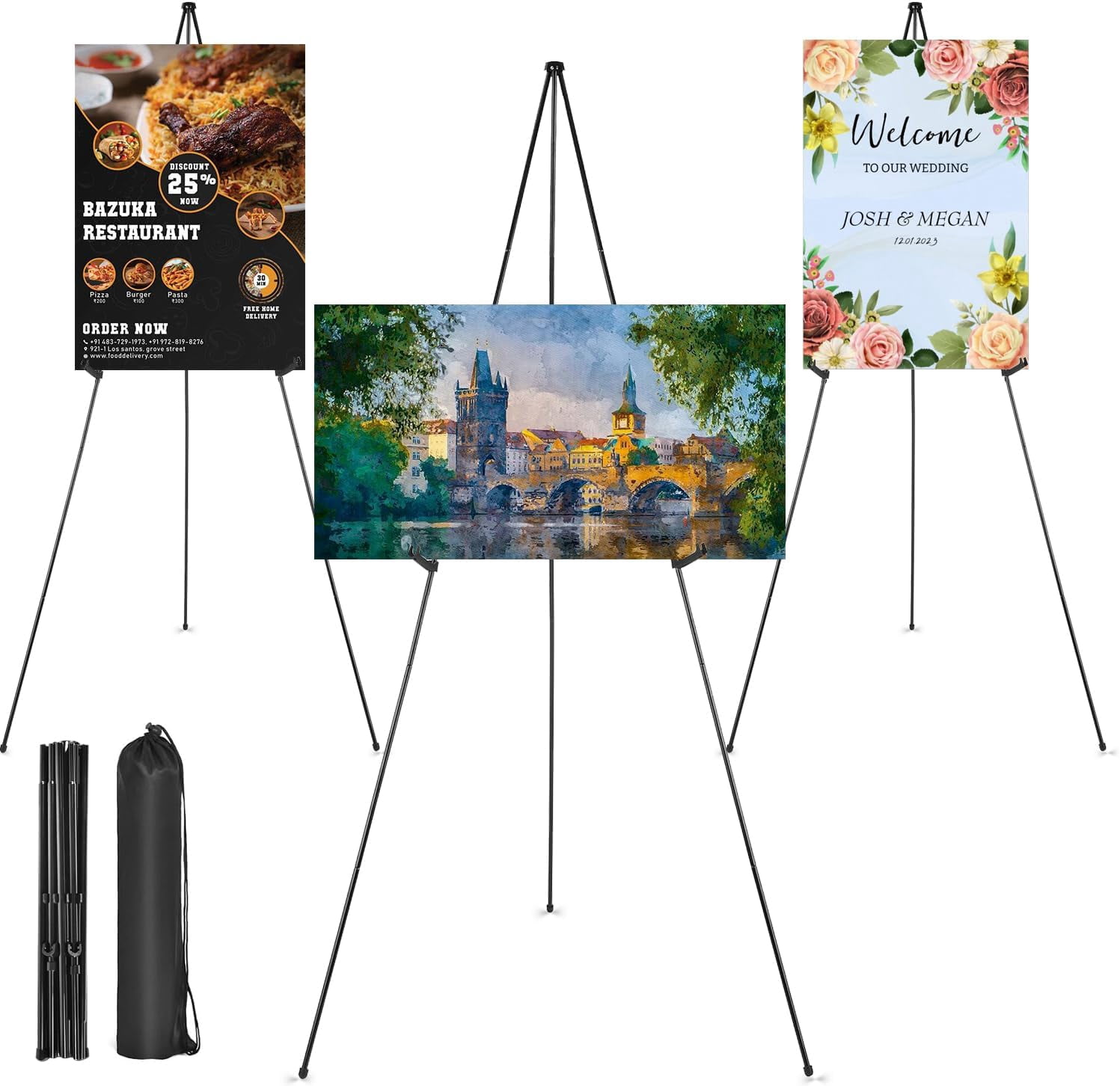 3 Pack Black Easel Stand for Display Wedding Sign & Poster, 63 ...