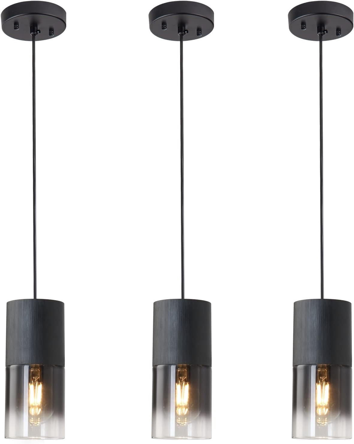 3-Pack Black Pendant Light Fixtures, Adjustable Modern Pendant Lights ...