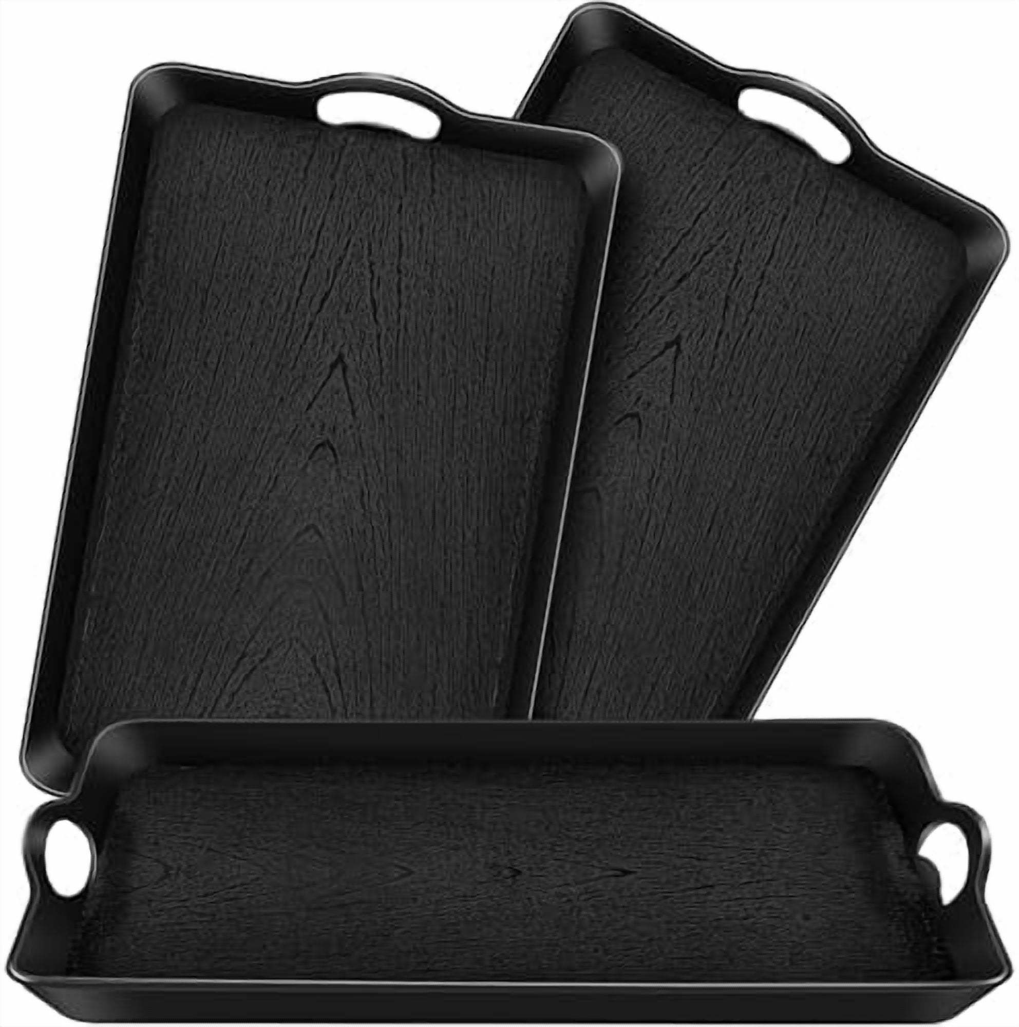 3 Pack Black Serving Tray with Handles 20.5"x13.4" Large Plastic ...