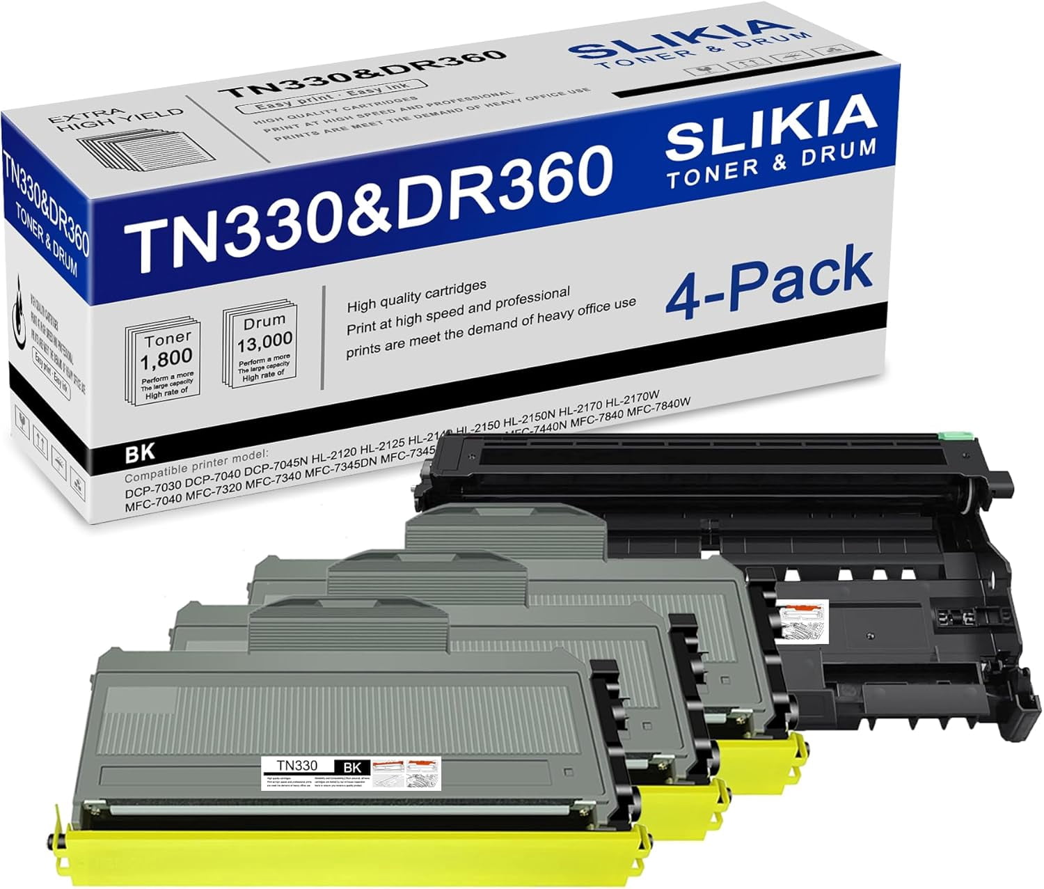 3 Pack Black TN330 Toner Cartridge and 1 Pack Black DR360 Drum Unit ...