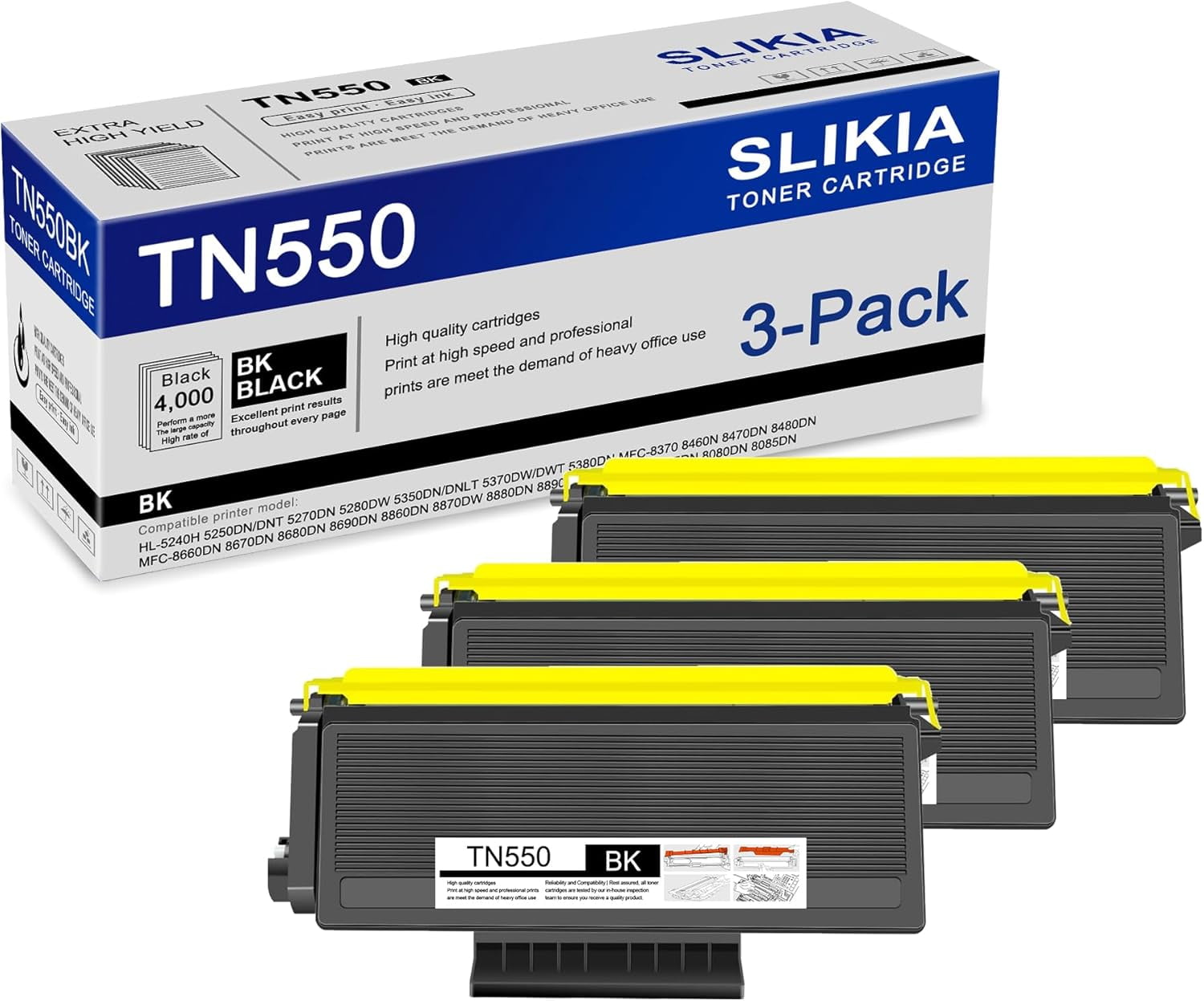 3-Pack Black TN550 Toner Cartridge: Compatible TN550 TN-550 Replacement ...