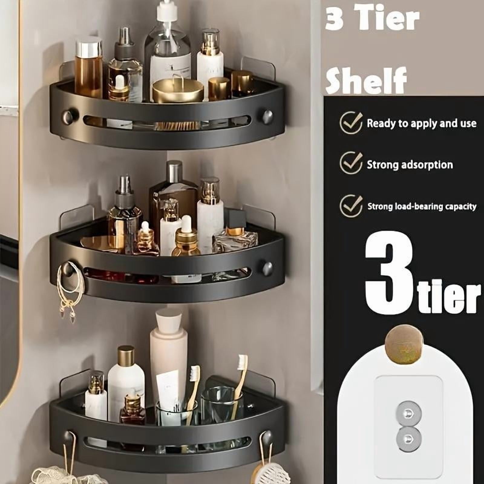 3-Pack Black Triangle Shower Caddy - 3-Tier No-Drill Wall Mount ...