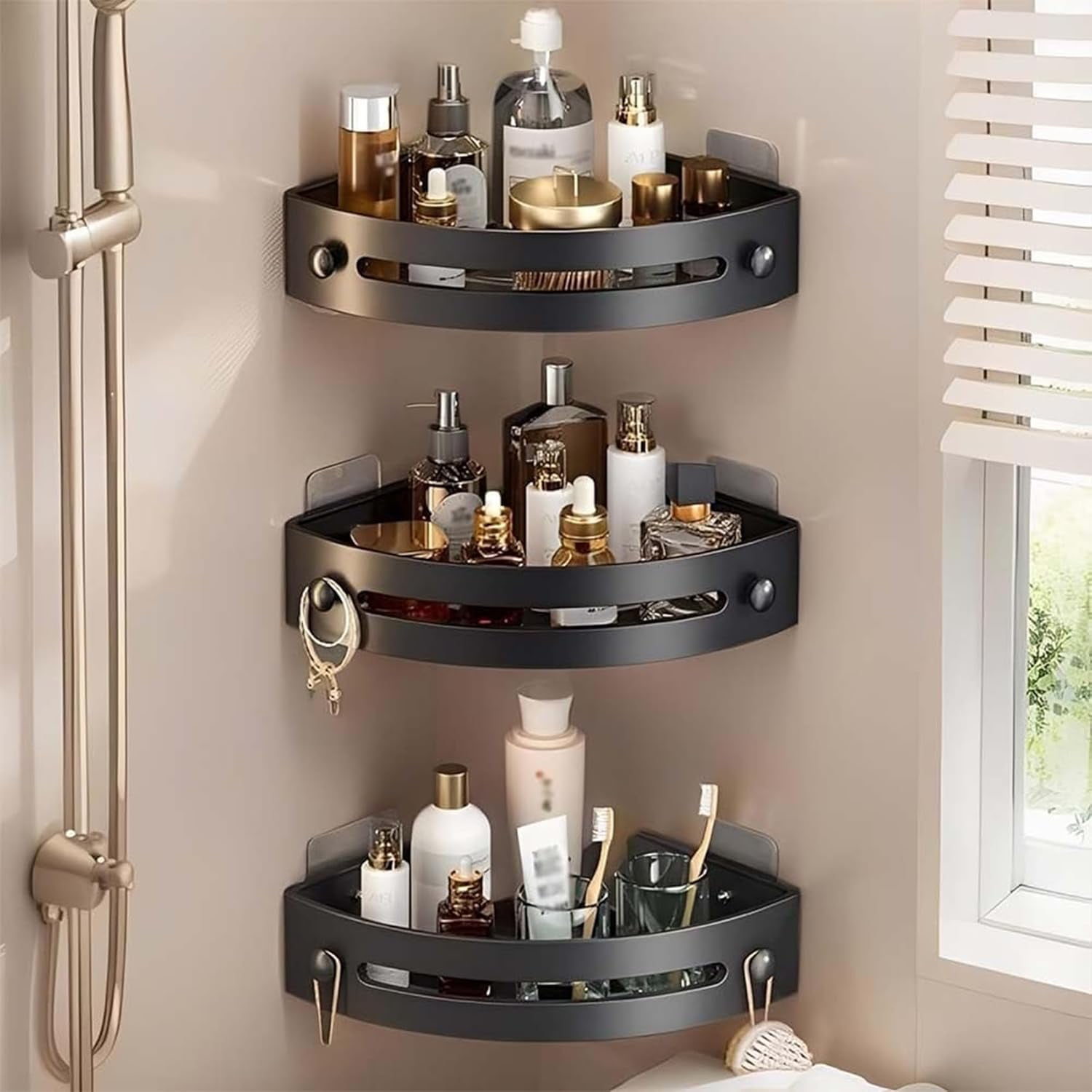 3-Pack Black Triangle Shower Caddy, 3-Tier Shower Caddy Corner Shelves ...