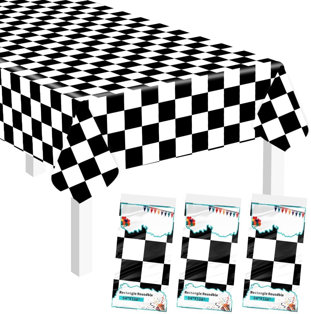 CUDUCA-3 Pack Black and White Checkered Tablecloth 54 x 108 Rectangular ...