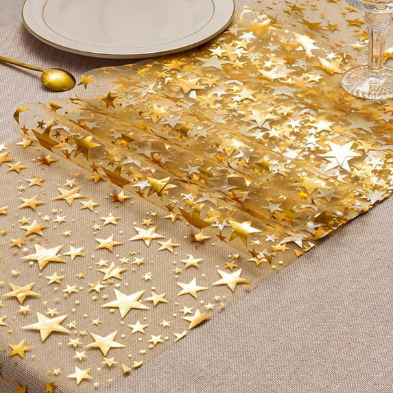 3 Pack Bling Star Table Runner Glitter Metallic Table Runner Thin Mesh ...