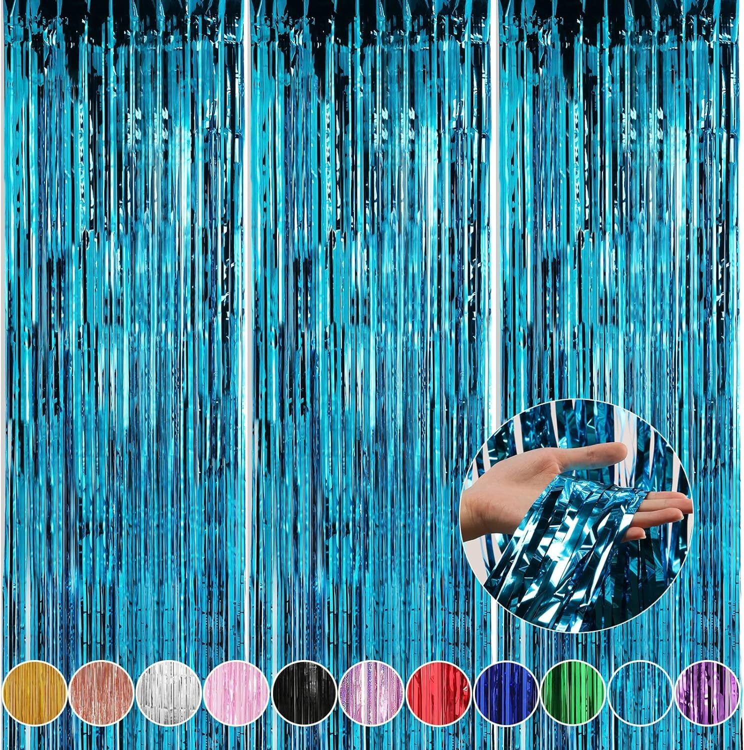3 Pack Blue Backdrop Party Decorations Tinsel Curtain Party Backdrop ...