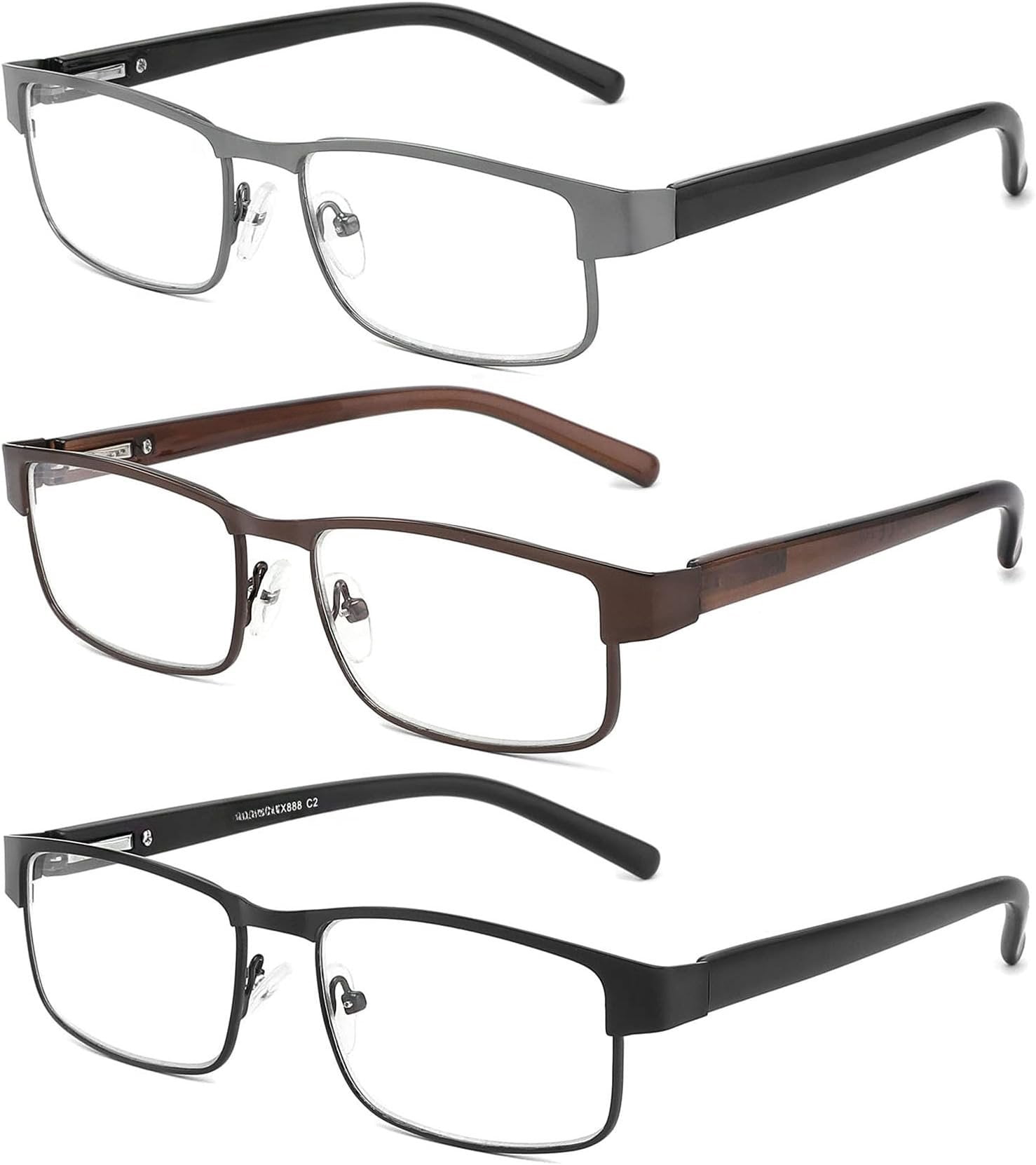 3 Pack Blue Light Blocking Metal Reading Glasses for Men, Anti Glare ...