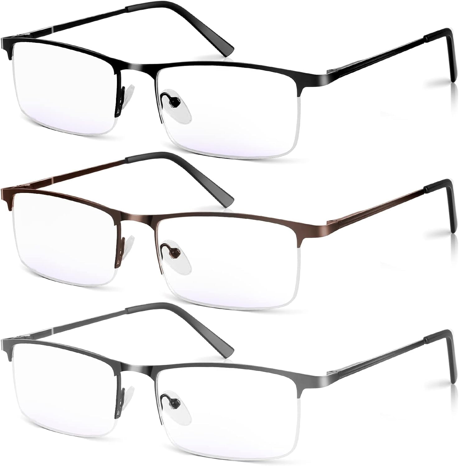 HX-CQHY 3 Pack Blue Light Blocking Reading Glasses for Men, Half Frame ...