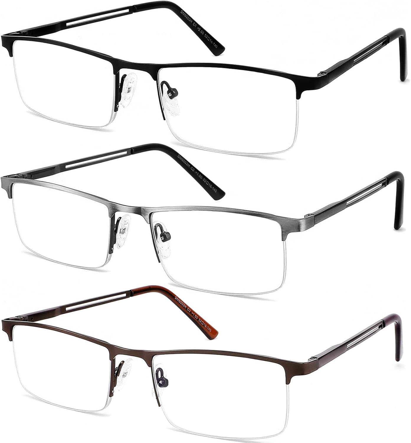 3 Pack Blue Light Reading Glasses for Men, Lightweight Metal Rectangle ...