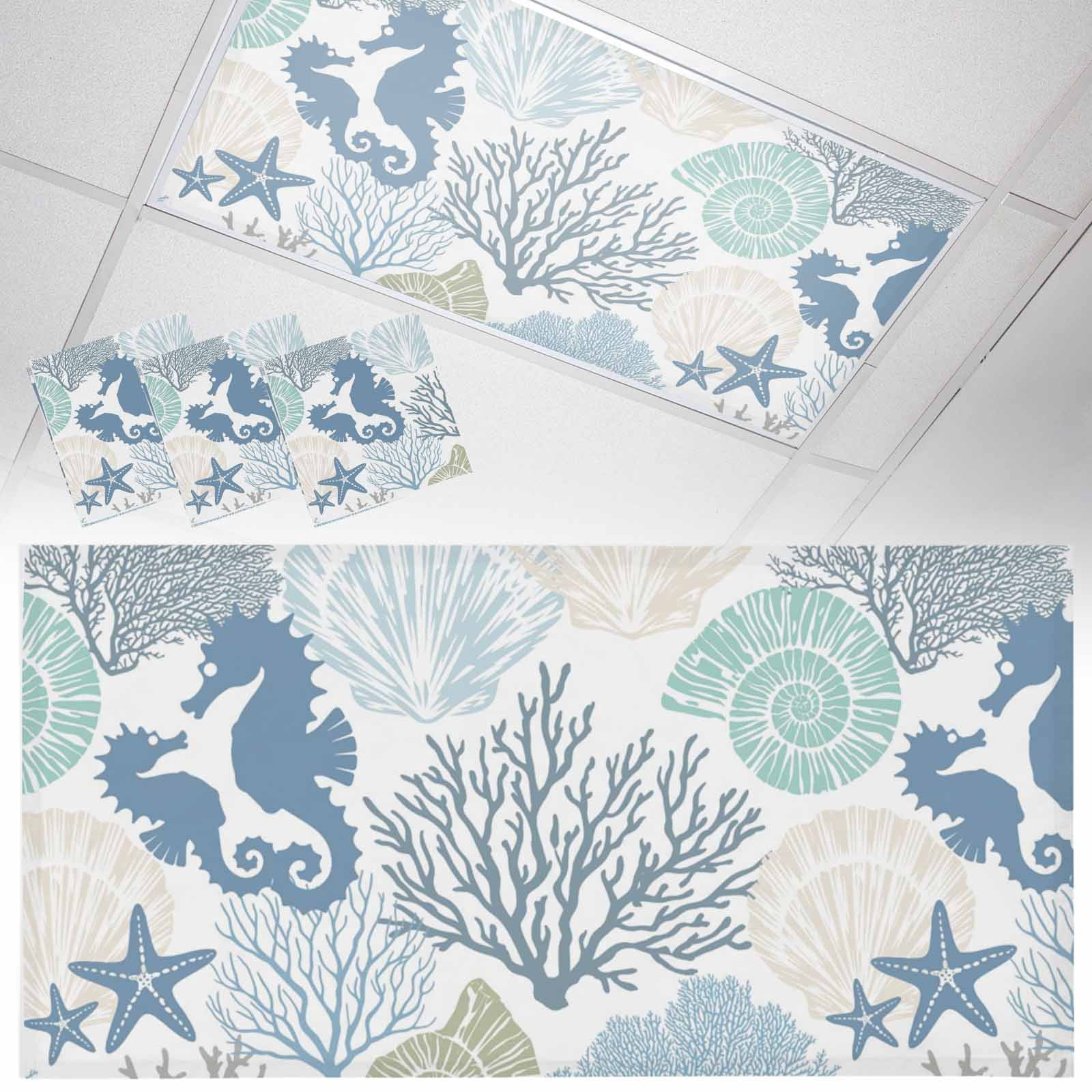 3 Pack Blue Ocean Seahorse Fluorescent Light Covers for Ceiling Lights ...