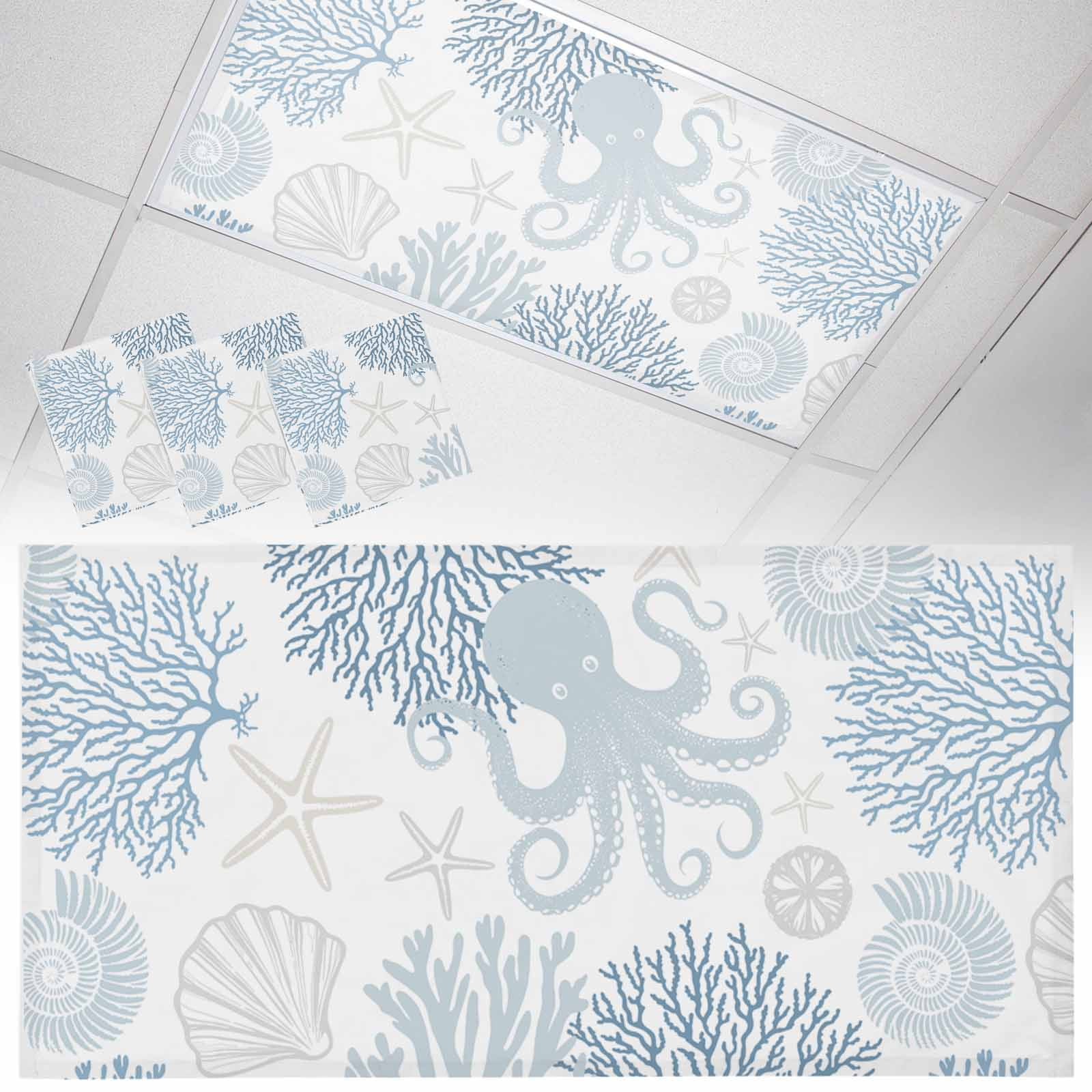 3 Pack Blue Octopus Fluorescent Light Covers for Ceiling Lights Ocean ...
