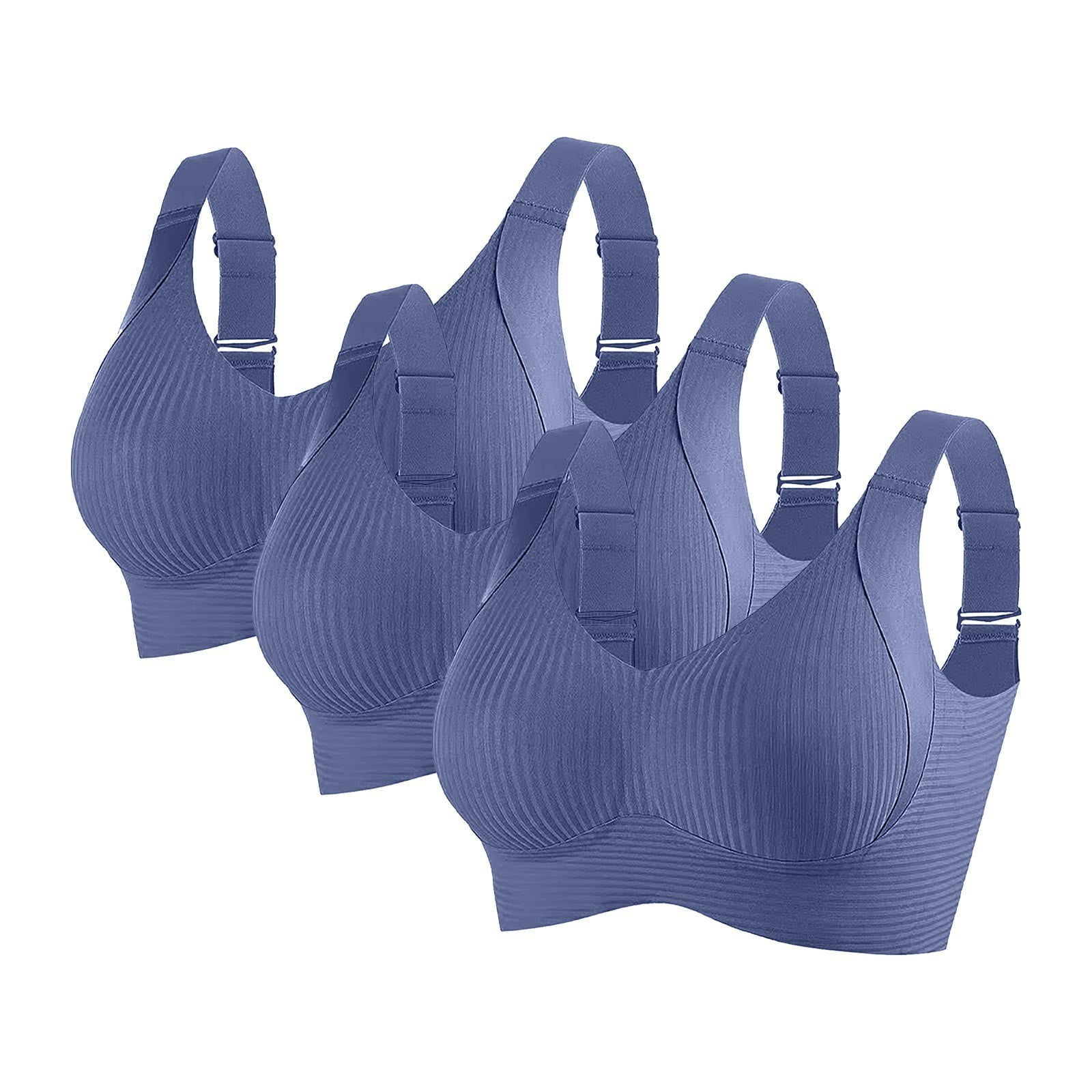 3-Pack Blue Ribbed Sports Bras for Women | Wirefree Everyday Bra Soft ...