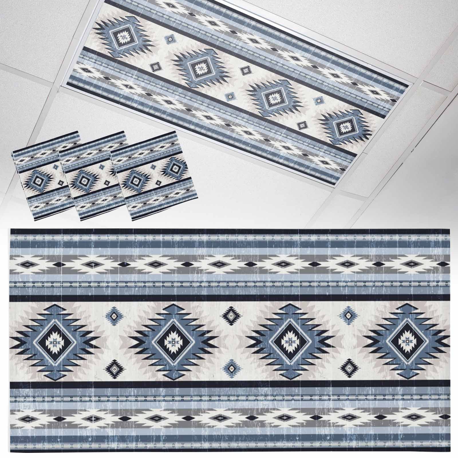 3 Pack Blue Southwestern Fluorescent Light Covers for Ceiling Lights ...