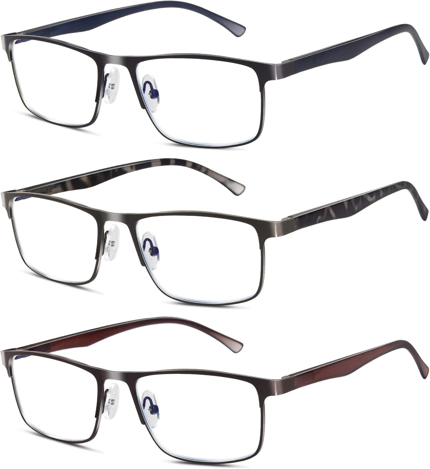3 Pack Blue light Blocking Reading Glasses for Men, Stylish Metal Frame ...