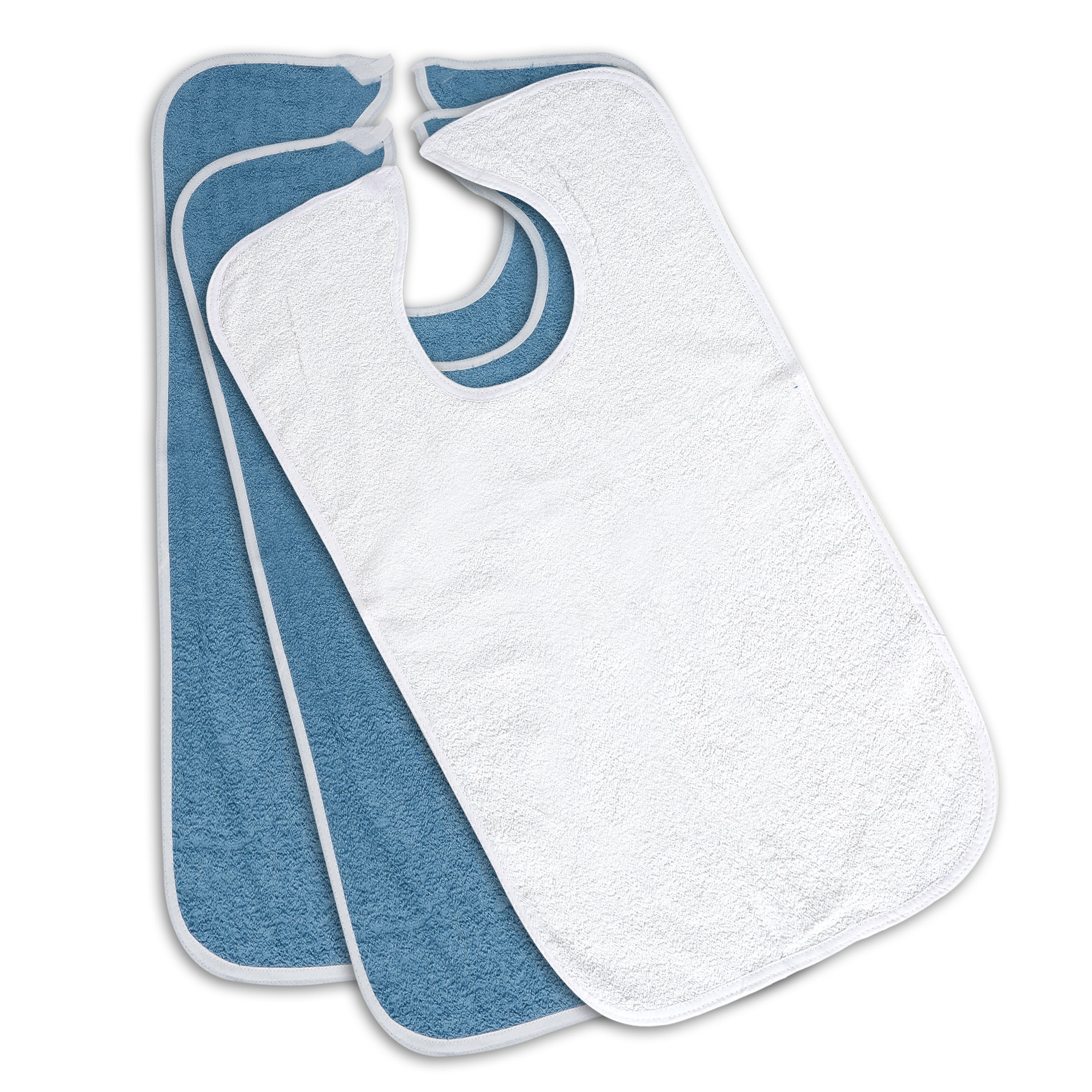 3-Pack - Blue or White Option - 100% Cotton Reusable Terry Adult Bib ...
